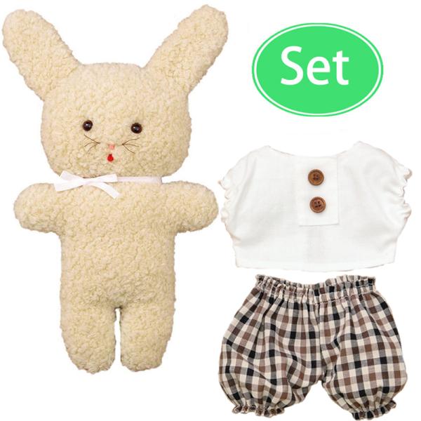 楽しくきせかえ出来る、私だけのうさちゃん★シルエットが可愛らしいブラウンチェック柄のカボチャパンツ＆木目調のボタンが付いた白いブラウスと、ウサギのぬいぐるみ１体を手作りできるキットです。【内容】○フワフワうさぎのぬいぐるみ手作りキット（デザ...