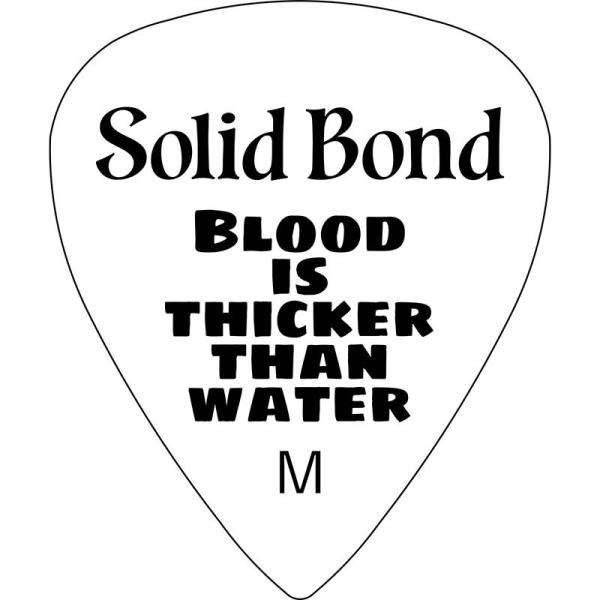 ティアドロップ・タイプのピックの登場です。PD3 には、Solid Bond のロゴと「血は水より濃い」という意味で人と人との深いつながりを表したBlood is Thicker Than Waterの文字がデザインされています。Shape...