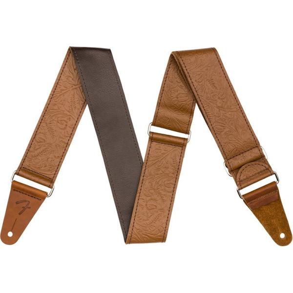 TOOLED LEATHER GUITAR STRAP， 2ウェスタンスウィングやカントリープレイヤーたちに絶大な人気を誇る、クラシックなスタリングのレザーストラップ。魅力的なフローラルパタ ーンをあしらい、レザーコーンエンドにはFロゴをエ...