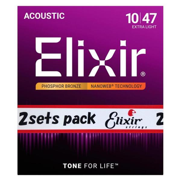 お得な2セットパック！Acoustic Phosphor Bronze Guitar Strings with ultra-thin NANOWEB coating 16002 Extra Light超極薄ナノウェブコーティングを施したエリ...