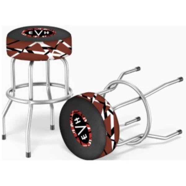 日常やリハーサルスペース、ライブステージにアクセントを加えるEVH バースツール象徴的なストライプが目を引くデザイン・ストライプ入りEVHロゴ・ロゴとクッション中央に施されたフランケンシュタイン・レッド/ブラック/ホワイトのストライプデザイ...