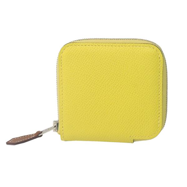 エルメス HERMES アザップ シルクイン コインケース シルクゲーム D刻印 2019年製 ライム イエロー系 セサミ ブラウン系 シルバー金具 ヴォーエプソン シルク 箱付き ブランド