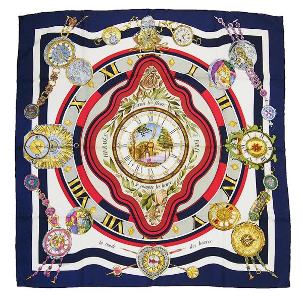 エルメス HERMES カレ90 スカーフ Parmi les Fleurs je compte les heures 花の中で過ごす時間 シルク100%