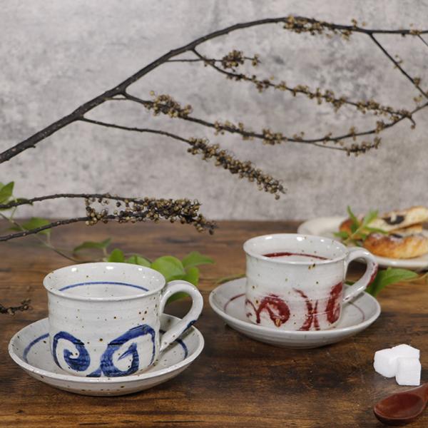 信楽焼 コーヒーカップ 陶器 おしゃれ ペア セット 和風 2客セット お洒落 ギフト ペアカップ 内祝い コーヒー碗皿 セット コーヒーカップ＆ソーサ 結婚祝い コップ 焼き物 器 食器 SNS映え インスタ映え＜品名・品番＞信楽焼 水面...