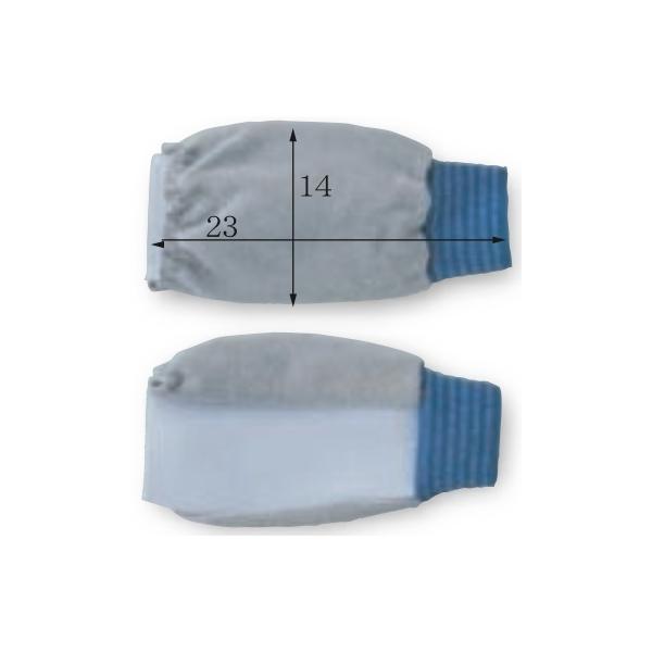 【特徴】牛床皮を使った腕カバーです。袖口はジャージで、カバーの一部はメリヤスのストレッチ素材となっています。【サイズ】フリーサイズ全長：23cm胴回り：14cm【品質表示】素材：牛床皮