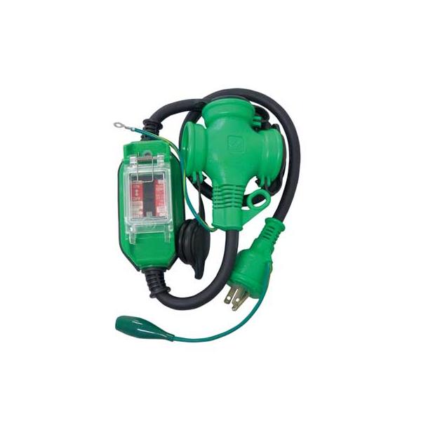 雨天屋外でも安心の防雨型漏電しゃ断器付。電気を使い過ぎると(15Aを超えて)通電をしゃ断します。短絡(ショート)にも作動します。ポッキンプラグ仕様でアースピンが自然に倒れ、2Pコンセントも簡単に使えます。コンセントから抜くと、アースピンが起...