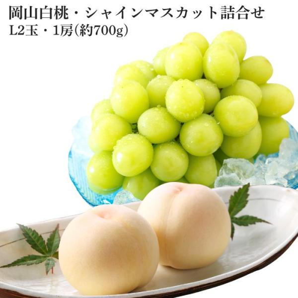 商品内容：岡山県産 岡山白桃2玉（Lサイズ）、シャインマスカット1房（約700g）賞味期限：デリケートな商品ですので、涼しいところに保管していただき、お早めにお召し上がりください。≪お届け日のご指定を承れません≫天候や生育状況により、収穫量...