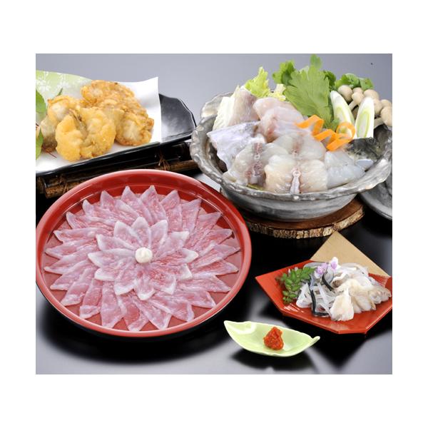 商品内容とらふく刺身50g（プラスチック皿21cm）、とらふく皮40g、ふくちり240g（アラ：トラフグ・身：マフグ各120g）、ふくから揚げ粉付き200g（ゴマフグ）、ポン酢35g×3、モミジオロシ16g、国産養殖トラフグ、国産天然マフグ...