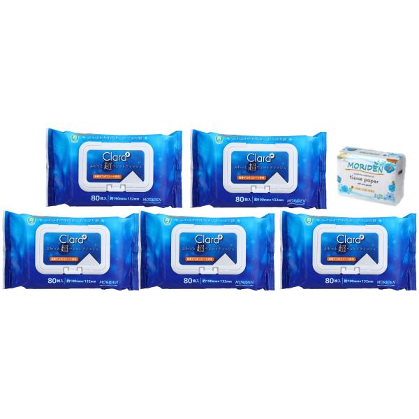 送料無料　５個セット　おまけつき小さくても1枚でしっかり拭ける、ふわっとやわらか超厚タイプの凸凹シート。たっぷり液の超ウェットなので広範囲に使えます。フタつきパックなので、シートの乾燥を防ぎます。シートサイズ：約19cm×13.2cm。ソフ...