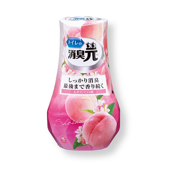 「ワイド消臭フィルター」が悪臭をキャッチ！イヤなニオイをしっかり消臭します。シャバシャバすれば香り復活。液がなくなる最後まで、ず〜っと香りが続きます。消臭フィルターを引き上げ、好きな強さに香り調節。大容量400mLで効果長持ち。【もぎたて白...