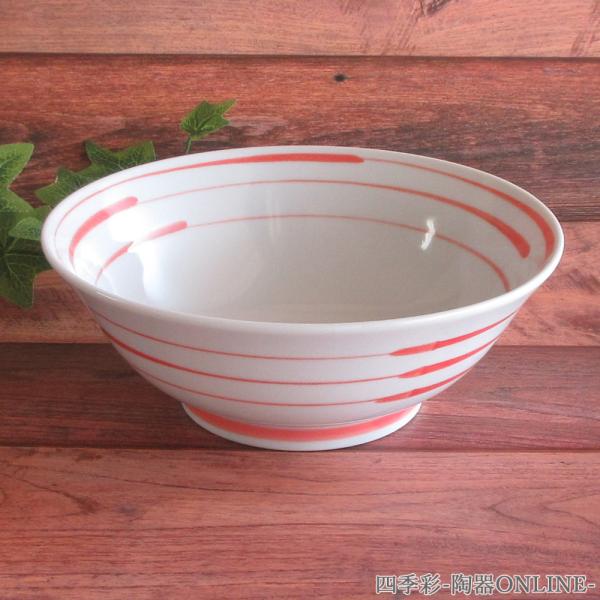 サイズ：W19.5×H7.2cm材　質：磁器製造国：日本製（美濃焼）※電子レンジ 食洗機　使用可※焼き物のため、色やサイズに多少の誤差が生じます。丼 ラーメン鉢 ラーメン丼 6.3高台丼 紅三線 食器 おしゃれ 業務用 美濃焼