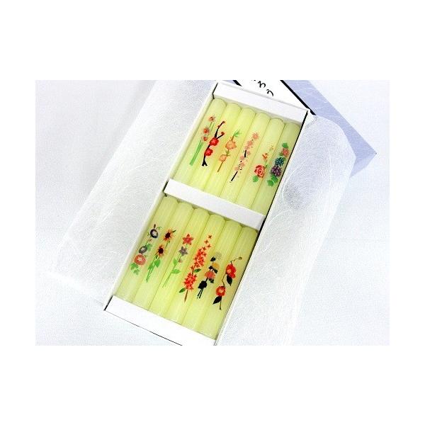 長さ：約6.7cm入数：12本★蜜蝋入りなので油煙が少なくきれいに燃焼します。季節の花がろうそく1本1本に描かれています。季節感を感じさせるこのロウソクをお仏前にいかがですか！