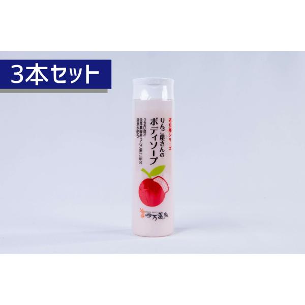 地元の金井農園産のリンゴ果汁と四万温泉水、シルクプロテインを配合したうるおい成分たっぷりのお肌にやさしいボディソープです！新鮮なリンゴの香りがやさしい感じです！お得な３本セットです！内容量(1本)：300ｍｌ