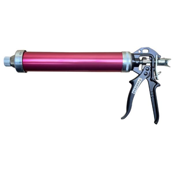 らくらく550B　コーキングガン（パワーミドルサイズ）●シリンダーガンのパワースタンダードタイプ●ハンドル部の耐久性向上（スライドバーの採用）●1液の変成シリコン、サイディングなど高粘度材料に最適●標準型と比べて射出量は少ないが、握りが軽い...