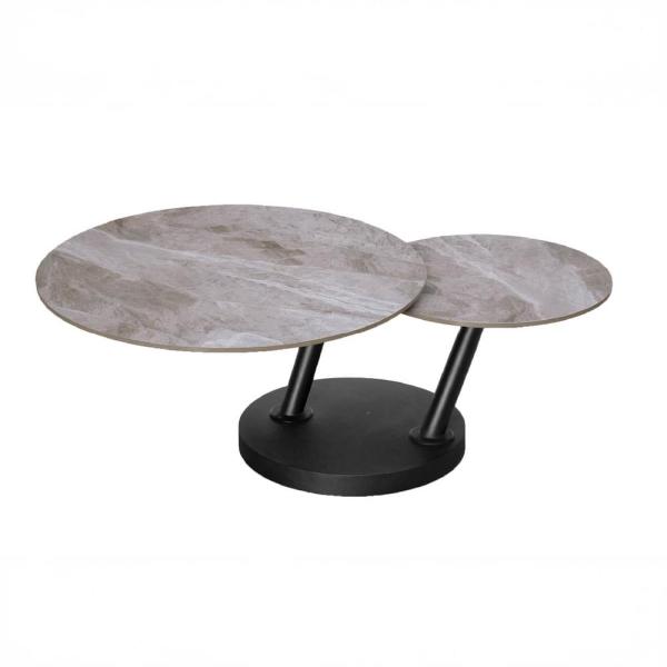 【サイズ】幅127cm ×奥行80cm ×高さ43cm【材質】セラミック天板/脚スチール【カラー】５Ｙ）スモークグレイ◆天板2枚が回転軸により展開するムービングテーブルです、用途に応じて小型テーブルとしても使用可能です ◆お好みの位置で工具...