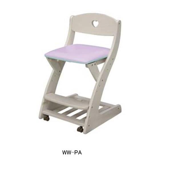 【サイズ】幅42cm ×奥行45cm ×高さ76cm【材質】ラバーウッド・PVC【カラー】ホワイトＷ・パープル《天然木の質感をいかした、木のあたたかみを感じるデザイン》お子様の成長にあわせて、座面高さを３段階に調整、足のせの高さも２段階に調...