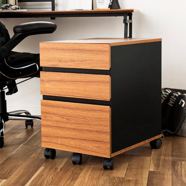 【サイズ】幅40cm ×奥行54cm ×高さ60cm【材質】繊維板　PVCシート　スチール【カラー】ブラウン《アイアンと木目の組み合わせのモダンなデスクシリーズ》【ワゴン】◆ワゴンはキャスター付きで移動も楽々■検索キーワードデスクワゴン キ...