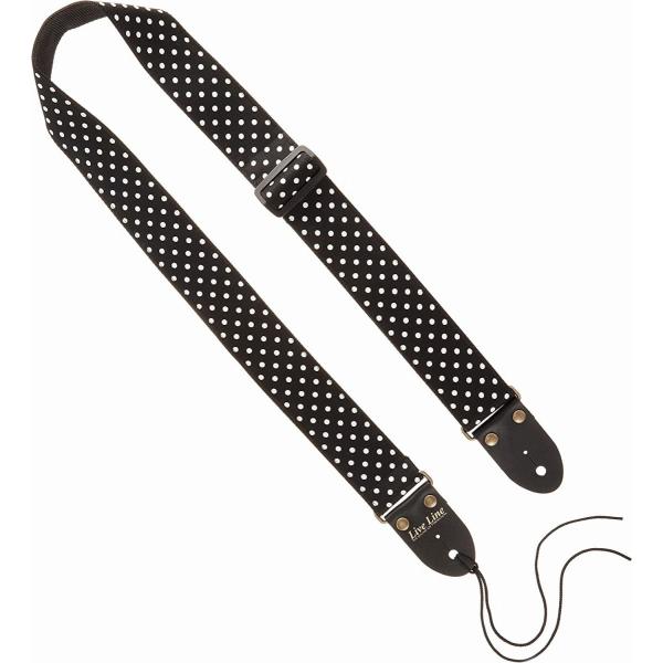 ・日本製　Made in Japan・50mm幅 /レザーエンド・柄：水玉/ブラック・日本製ハンドクラフトならではの素晴らしい質感。・長さ調節範囲：79〜140cm（エンドピン穴間を計測）
