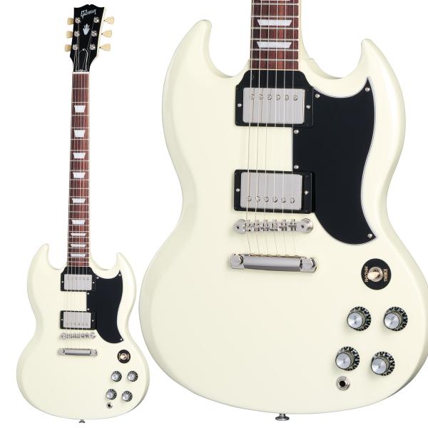 世代やジャンルを超えて愛され続ける名作に、洗練された「Classic White」を纏わせた「SG Standard '61 Custom Color」です。象徴的なツインホーンと深く彫り込まれたベベルド・コンターを持つマホガニー・ボディに...