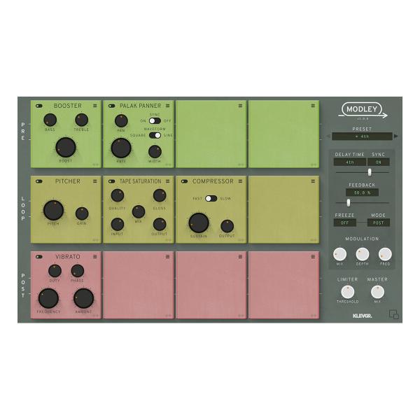 ・15種類のエフェクトモジュール   パン・モジュレーション、フェイザー、ディストーション、テープ・サチュレーション、ピッチ・シフター、ディレイ（！）、リバーブなど・タイム・シンク・ディレイ全体のモジュレーション・ビルトイン・リミッター・ル...