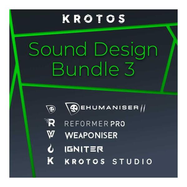 KROTOS Sound Design Bundle 3は、”2”に含まれていたコンテンツ全て、すなわち、Dehumaniser 2、Reformer Pro、Weaponiser Fully Loaded、Igniter Full Tan...