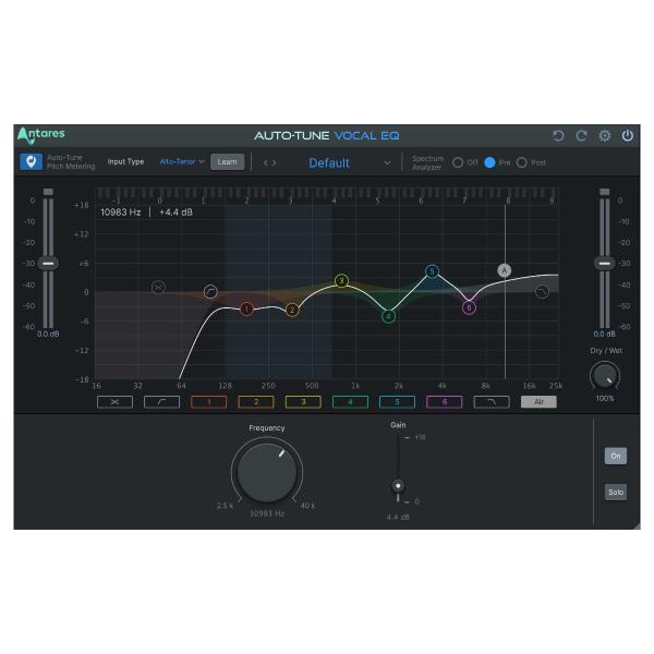 AutoTune Vocal EQは、AutoTuneテクノロジーによるリアルタイム・ピッチトラッキング機能を搭載した、世界初の革新的な6バンド・ダイナミックEQです。ボーカルや楽器など、入力された音声のピッチと音域を解析し、EQ調整をより...