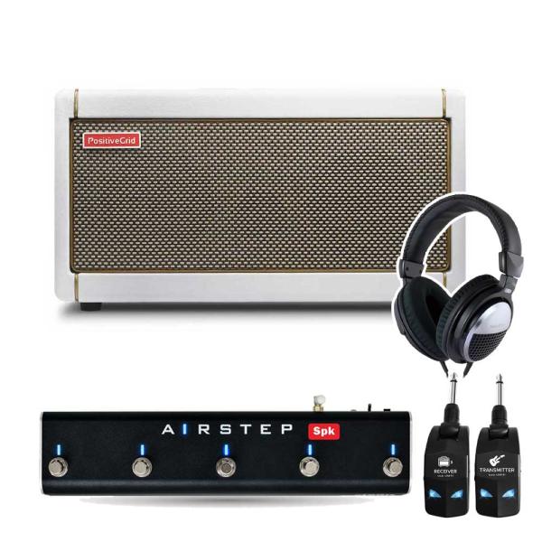 セット内容・Positive Grid Spark 40 Pearl アンプ・NS101GHP ヘッドホン・XSONIC AIRSTEP SPK Edition フットスイッチ・Louis LGW-01 ワイヤレスシステム