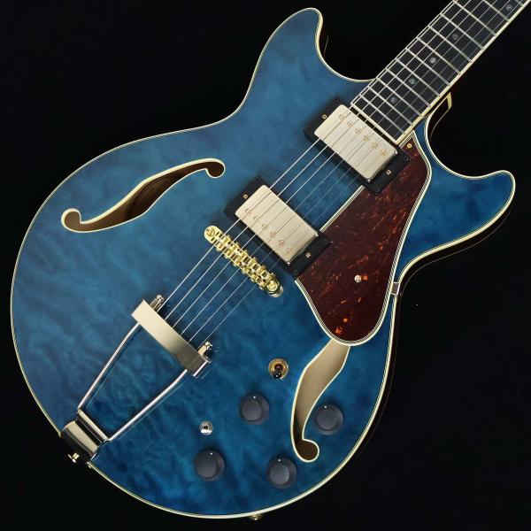 フル・ホロウ構造を持つギターとして人気の「AMH90」をベースに、TOP材をキルトメイプルに変更し、鮮やかなトランスブルーカラー仕上げとした高級感のあるモデル。セミアコースティックギターながら小ぶりなボディで取り回しが良く、多彩なバリエーシ...