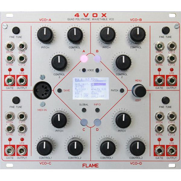4VOX QUAD POLYPHONIC WAVETABLE OSCILLATORは4つのVCOを搭載したポリフォニック・ウェーブテーブル・オシレーターです。VCOチャンネル毎に最大4ボイスを使用可能で、最大で合計16ボイスを4つのインディ...