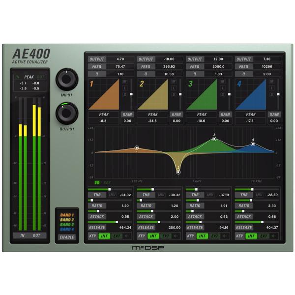 AE400は4バンドのアクティブ・イコライザーです。各バンドは他のバンドとオーバーラップさせることもでき、それぞれに固有のQ（バンド・ウィズ）とゲインのコントロールを装備しています。各バンドのキーフィルターにより、ゲインに呼応してアクティブ...