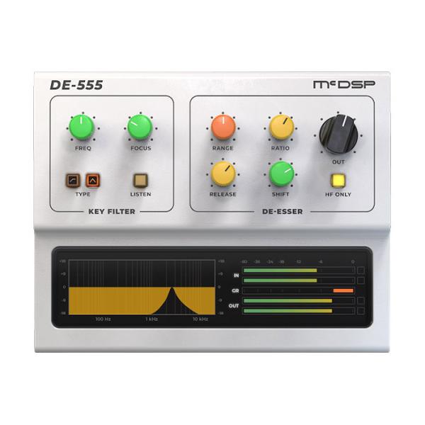 McDSP DE 555は、声を収録したトラックから耳障りなサ行子音の歯擦音を取り除くディエッサー・プラグインです。インテリジェントな信号解析により、入力信号のレベルの大小に関わらずに最適な処理を行うため、スレッショルドを設定する必要はあり...