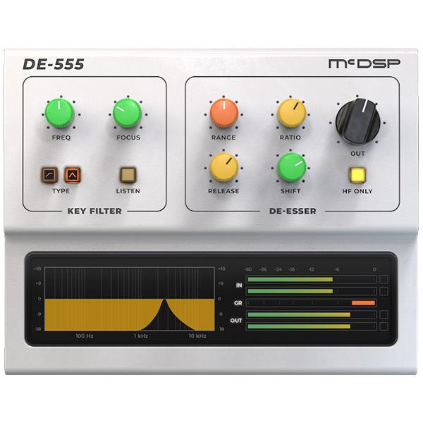 McDSP DE 555は、声を収録したトラックから耳障りなサ行子音の歯擦音を取り除くディエッサー・プラグインです。インテリジェントな信号解析により、入力信号のレベルの大小に関わらずに最適な処理を行うため、スレッショルドを設定する必要はあり...