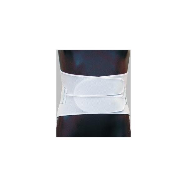 二重固定式・メッシュセパレートタイプのステー入り腰部固定帯。背部にあるアルミステーを曲げることが可能です。 二重固定用補助ベルトにより固定力を調整できます。 セパレートタイプで伸縮性、フィット性、支持性に優れています。