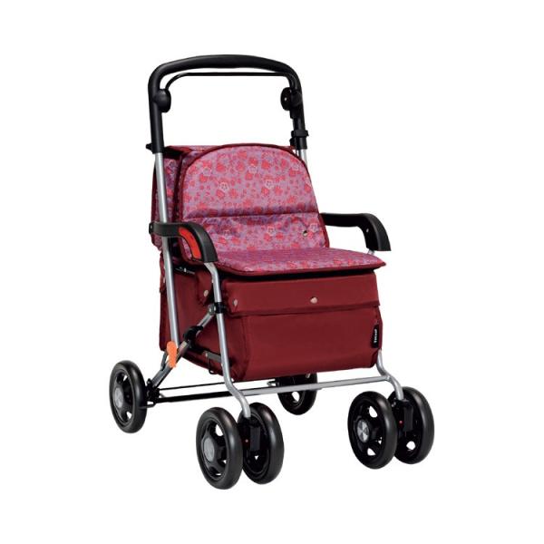 ●サイズ／幅50.5×奥行66×高さ83〜89（無段階）cm、折りたたみ時：奥行25×高さ80cm、座面：幅36.5×奥行30cm、座面高：45cm●車輪サイズ／前輪17×後輪17cm●重さ／約6.6kg●材質／フレーム：スチール、バッグ：...