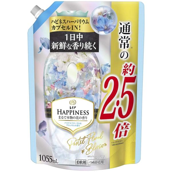 「商品情報」商品紹介レノア ハピネス 柔軟剤New フラワーデザイナー監修 まるで本物の花の香りパステルフローラル&amp;ブロッサムの香り つめかえ用通常※の約2.5倍※レノアハピネスつめかえ(430mL)本物の花のような香り一日中長続き...