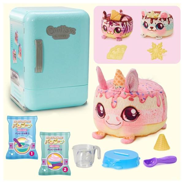 「商品情報」商品紹介混ぜて作ろう!冷蔵庫からWow!ブルブル震えるパンビーナが登場!『まぜて』『つくって』『冷やして』!どのパンビーナに会えるかな?(1)パンビーナの素にお水を加えてまぜてこねよう!(2)こねたパンビーナの素を型に入れ、型か...