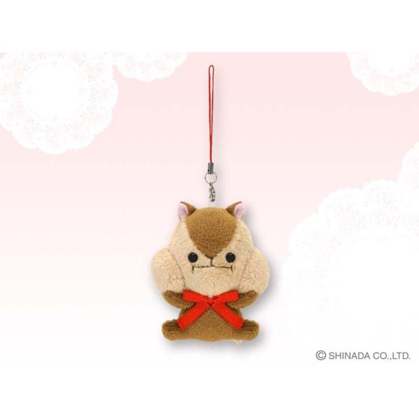 頬袋とかに、大好きなものを沢山詰めた動物がマスコットになりました。沢山口に詰めて幸せいっぱい、夢いっぱい♪種類は、サル・ハムスター・リス・カエル・ウサギの5種類。それぞれ、色の違うリボンがアクセントになっています。サイズ：約高8×幅6×奥5...