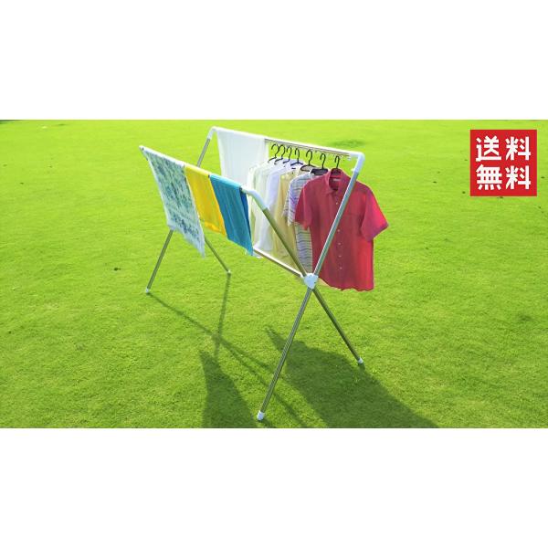 【Ｘ型　伸縮布団干し（ハンガー掛け付き）】・ドライバー不要で組み立て簡単！！・部屋干しにも便利！！・シンプルで使いやすい！！・使わない時は閉じれば省スペース収納！！・干し部が伸縮します。・風が吹いても洗濯物がずれない、便利なハンガー掛け付き...