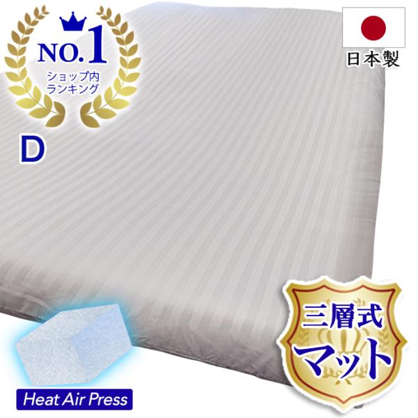 敷布団　固綿入り　三層構造 ◆サイズダブル：約140×200cm (製品許容範囲+5%-3％)中　綿：中空ポリエステル100％ストライプカラー：ブロード生地（ポリエステル100％）ストライプカラーは肌ざわり良いシルク風合い（抗菌防臭加工で汗...