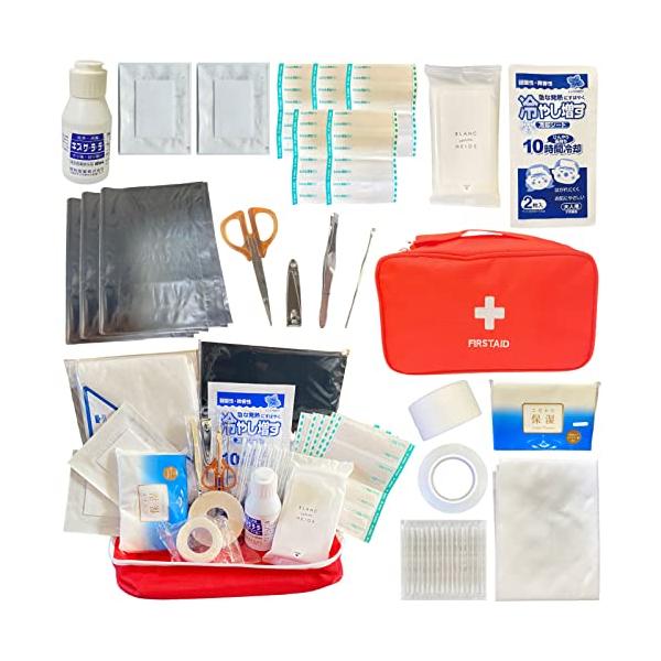 ・赤  ・サイズ：約縦13×横23×幅7.5cm・重さ：400ｇ・内容量：16種59点・労働安全衛生規則　対応・現場救急セット　対応