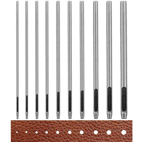 ・  1・商品仕様 革製パンチングツール：合計10種類；穴タイプ: 丸円型；ポンチ／穴径：0.5mm/0.8mm/1mm/1.2mm/1.5mm/2mm/2.5mm/3mm/3.5mm/4mm、全長10cm。・炭素鋼製レザー 穴あけポンチは...