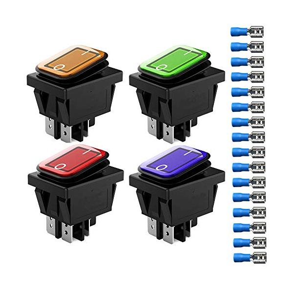 ・E314-4個 4個 ・パッケージに含まれるもの：1個の赤色LEDロッカースイッチ+1個の黄色のLEDロッカースイッチ+1個の青色LEDロッカースイッチ+1個の緑色のLEDロッカースイッチ。・2つの位置とインジケータライトを備えた4ピンD...