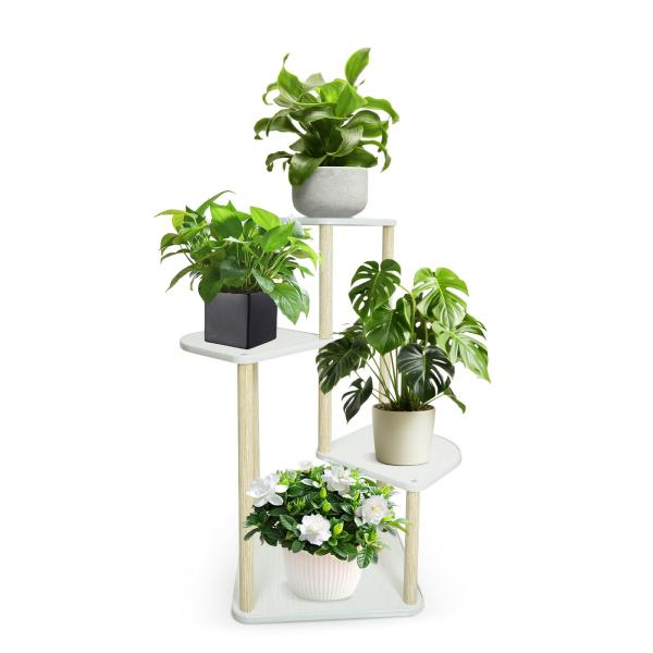 ・白い 4段 PLANT-STA-01・・Size:4段・フラワースタンドの全体的な外観デザインはシンプルで斬新です おしゃれ。木の板の各層はらせん状に配置されます 各植物に独立した成長空間を持たせ、完全に表示させます。・木製フラワースタン...
