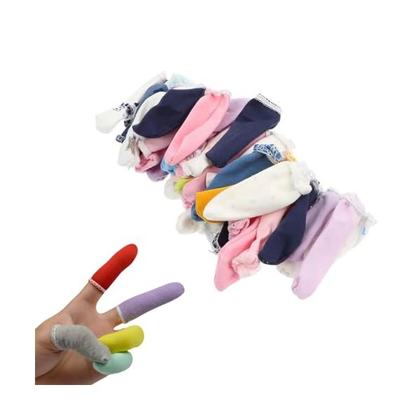 仕様色：ランダムカラー、内容：100枚入り、長さ：6〜6.5cm、直径：2.3cm。・素材コットンの指カバーは高品質の生地で作られ、快適で吸汗性があり、通気性がよく、快適な着用感で、長時間使用することができます。・伸縮性布指カバーの形状がち...