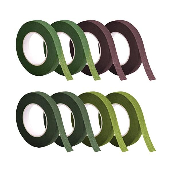 グリーン/-/-・高品質: フラワーテープはクレープ紙で作られており、耐久性と伸縮性があり、自然な質感の滑らかな表面でフラワーアレンジメントに使用できます。・サイズと色: 4 色の花屋ステムテープ 8 ロール ダークグリーン 2 個、グリー...