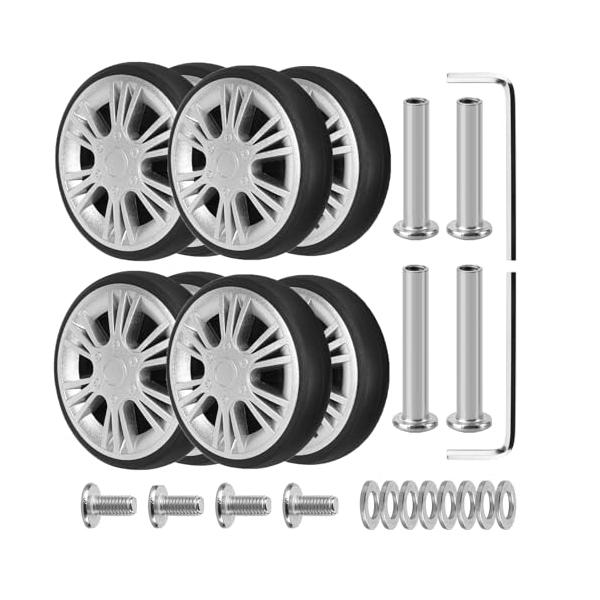 通用シルバー/-/直径55mm-8個セット・Model:直径55mm-8個セット・サイズホイール直径：50mm/55mm、ホイール幅：11mm、ご購入前にサイズをご確認ください。・パッケージ内容 交換ホイール*8、軸（40mm）*4、軸（4...