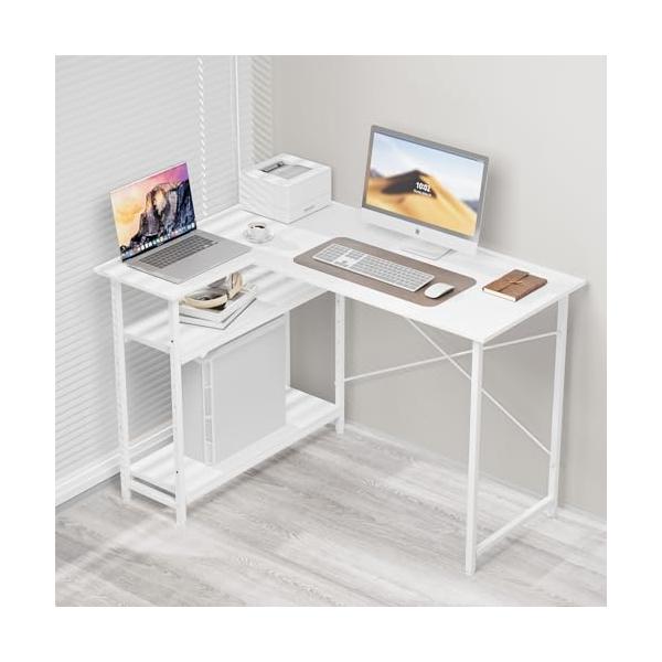 ??主?ホワイト/-/-・Color:ホワイト・収納棚は左右どちらにも付け替え可能：L字デスクは、収納棚を左右どちらにも取付が可能です。お部屋のレイアウトや利き手に合わせて置きたい場所に置けます。パソコンデスクはコーナーにもお部屋の中心にも...