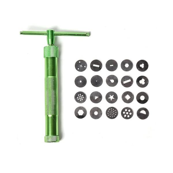 グリーン/16.5*10cm/jnq-913・セット内容このセットには、クレイガン1丁とヘッド20個が含まれており、ポリマークレイやフォンダン、チョコレート、ゼリーなど、さまざまな素材を使ったクラフト作業に最適です。・高品質素材フォンダン用...