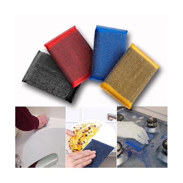 Color/4pcs/-・Size:4pcs・強力なコゲ落とし効果：ステンレス製の頑丈な繊維が、鉄鍋やフライパンにこびりついた**頑固なコゲ**を、研磨剤を使わずに根本から**落とし**ます。表面を傷つけず、本来の調理器具の性能を保ちます。...