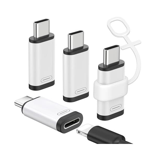 WhiteBlack*4個/充電専用/-・Color:WhiteBlack*4個Size:充電専用・端子が異っても繋げるアダプター1本で、端子が異っても繋げればスムーズに充電されるようになるライトニングからUSB-Cに変換用の変換アダプタで...